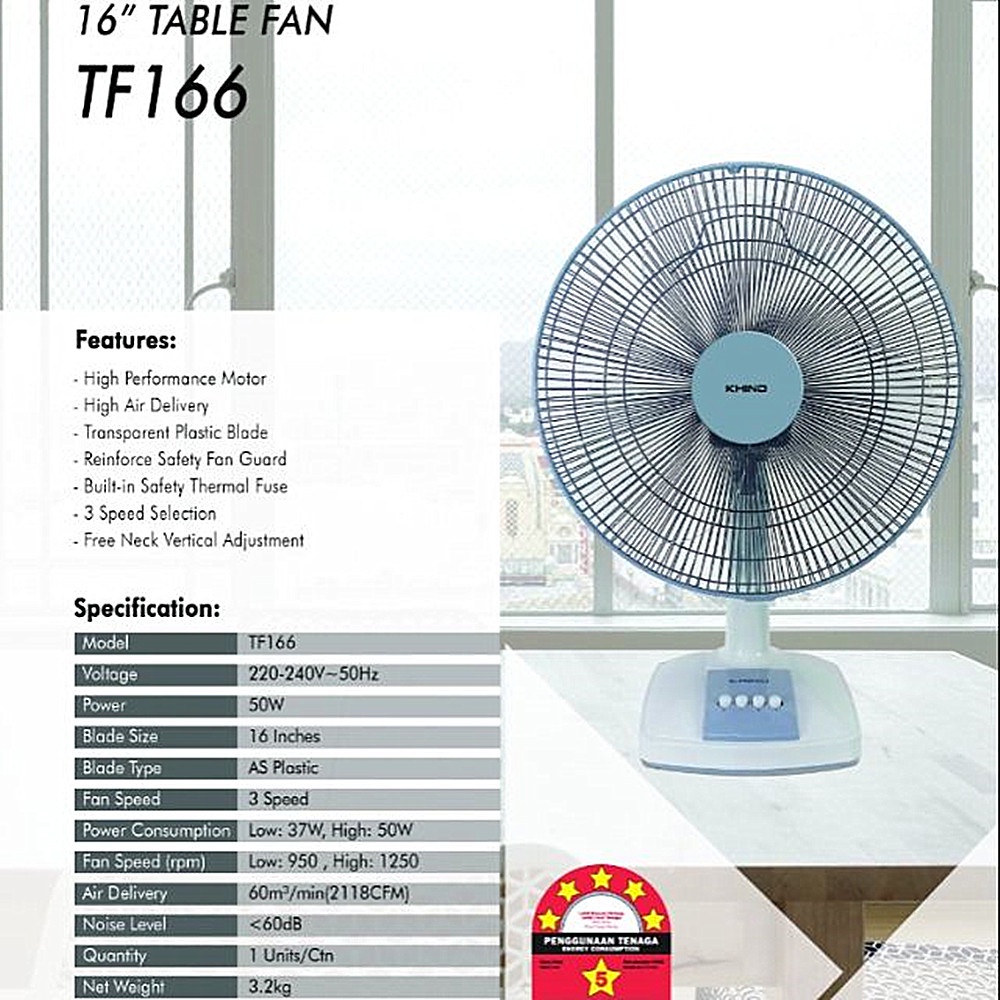 Khind Table Fan 16" TF166 / TF1610SE / Midea MF-16FT15NB / Cornell CFN ...