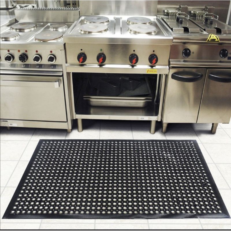 Black Rubber Anti-slip Anti-Grease Bar Floor Mat 3Feet x 5Feet/W90CM X ...