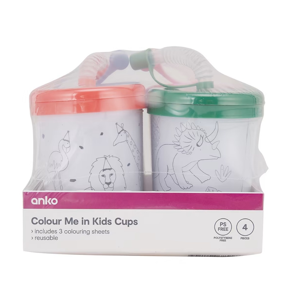 READY STOCK ANKO Reusable 4 Piece Colour Me in Kids Cup | Shopee Malaysia