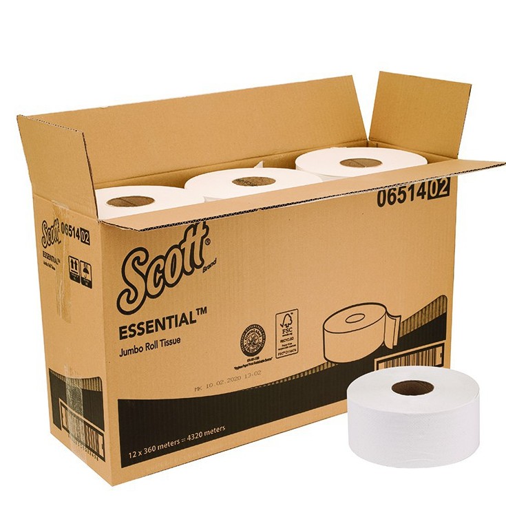SCOTT® Essential Jumbo Roll Toilet Tissue 2 Ply 06514 - White (12 Rolls x 360M) | Shopee Malaysia