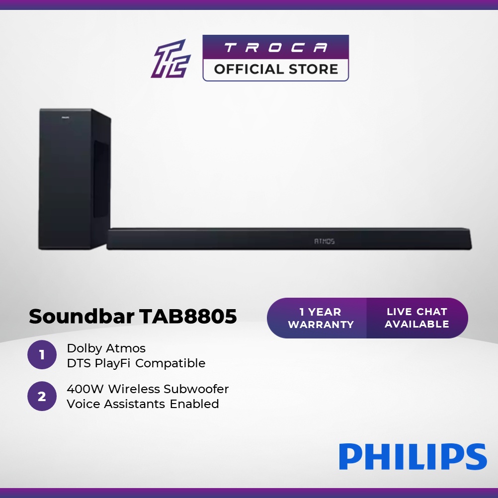 Philips Soundbar TAB8805 - 3.1 with wireless subwoofer |400 W | Dolby ...