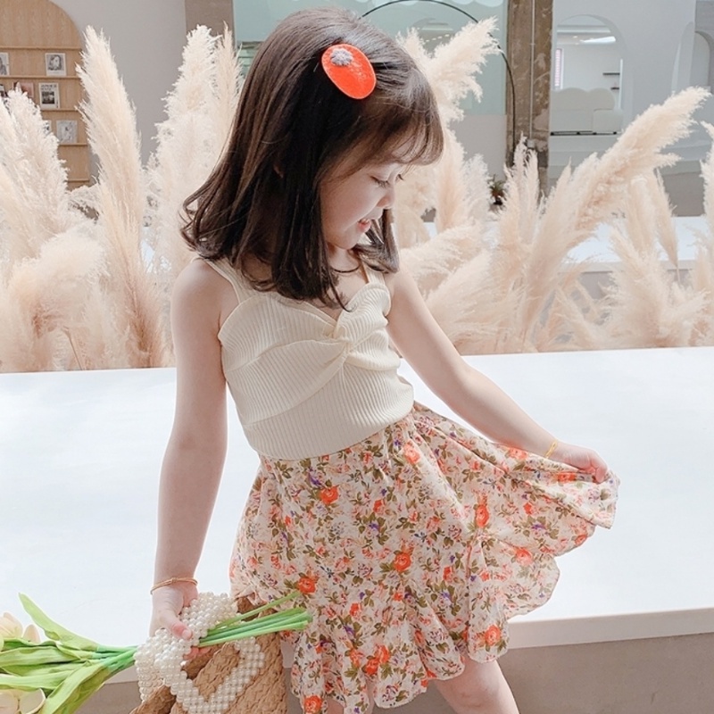 Summer Fashion Girls Causal Set Vest Tops Floral Skirt 2pcs Outfit Shopee Malaysia