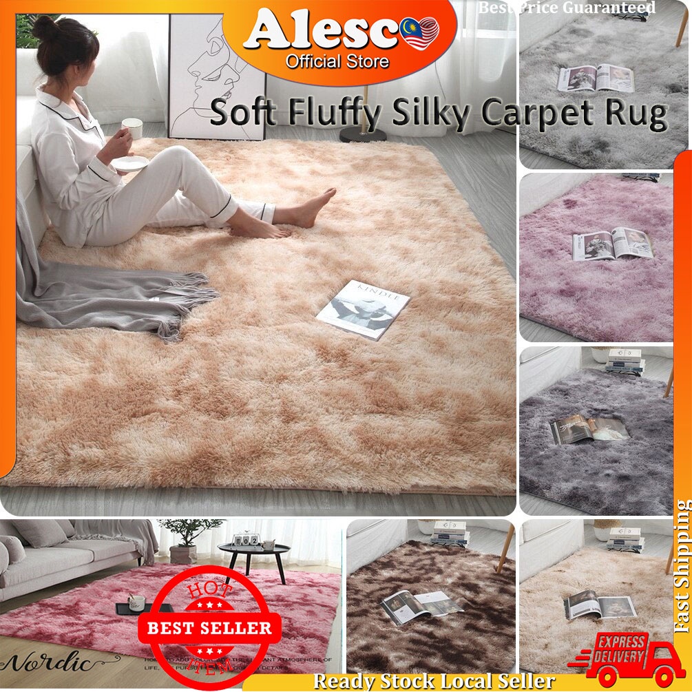 Alescomall Luxury Furry Soft Silk Carpets Rugs Large Fluffy Mats Carpet ...