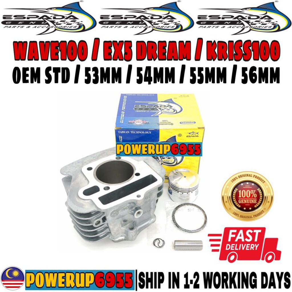 EX5 DREAM / WAVE 100 W100 / KRISS 100 ESPADA RACING BLOCK BLOK STANDARD STD OEM / 53MM / 54MM ...