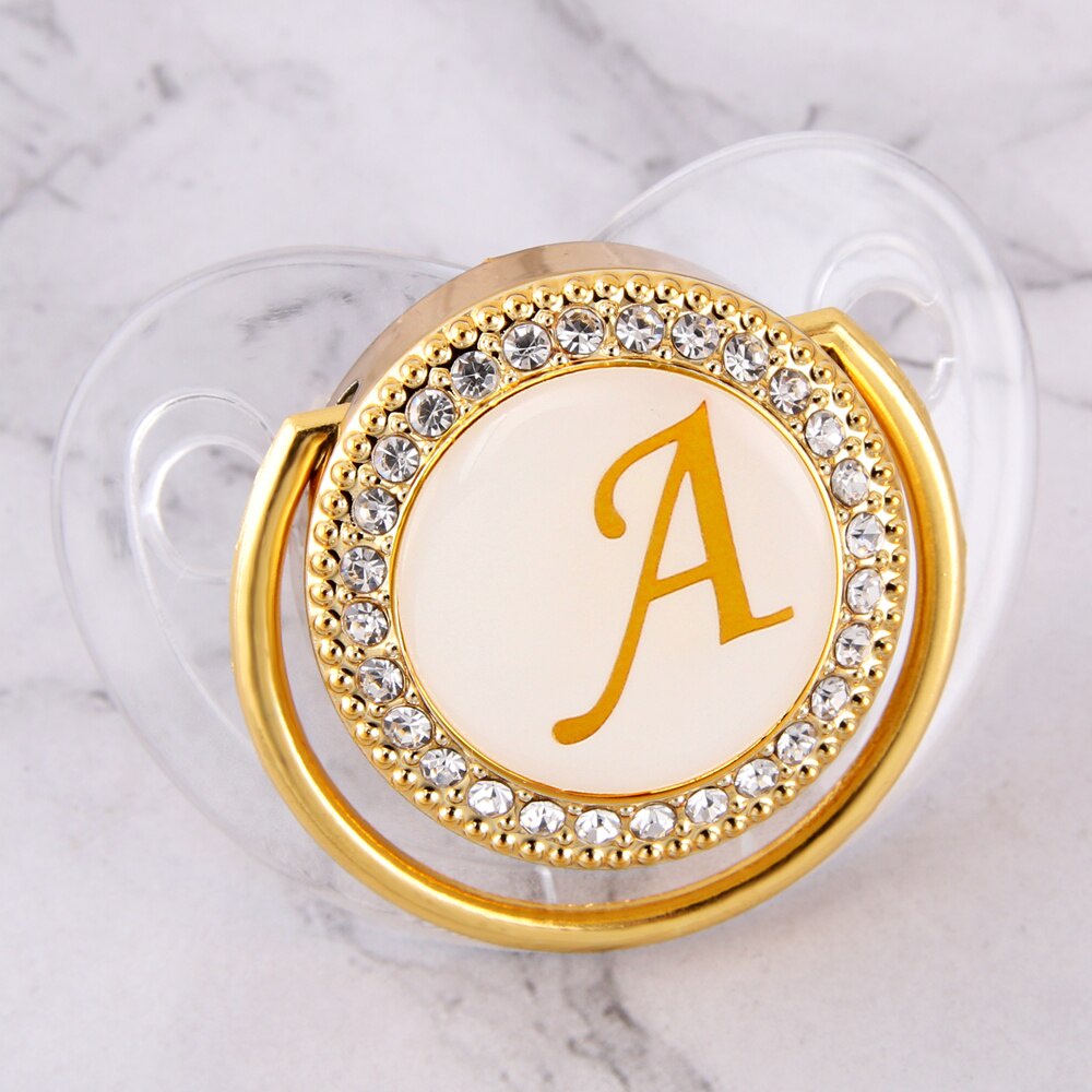 Luxury Bling Rhinestones Transparent Baby Pacifier 26 Initial Letter ...
