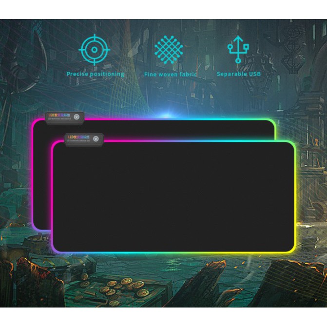 Mouse Pad LED RGB Light 8 Lighting Modes Glowing Mat Non-slip Rubber ...