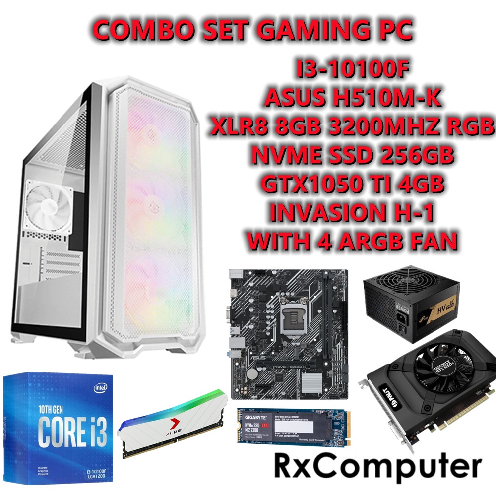 [ COMBO SET GAMING PC ] I3-10100F / 8GB RGB / NVME 256GB / GTX1050 TI ...