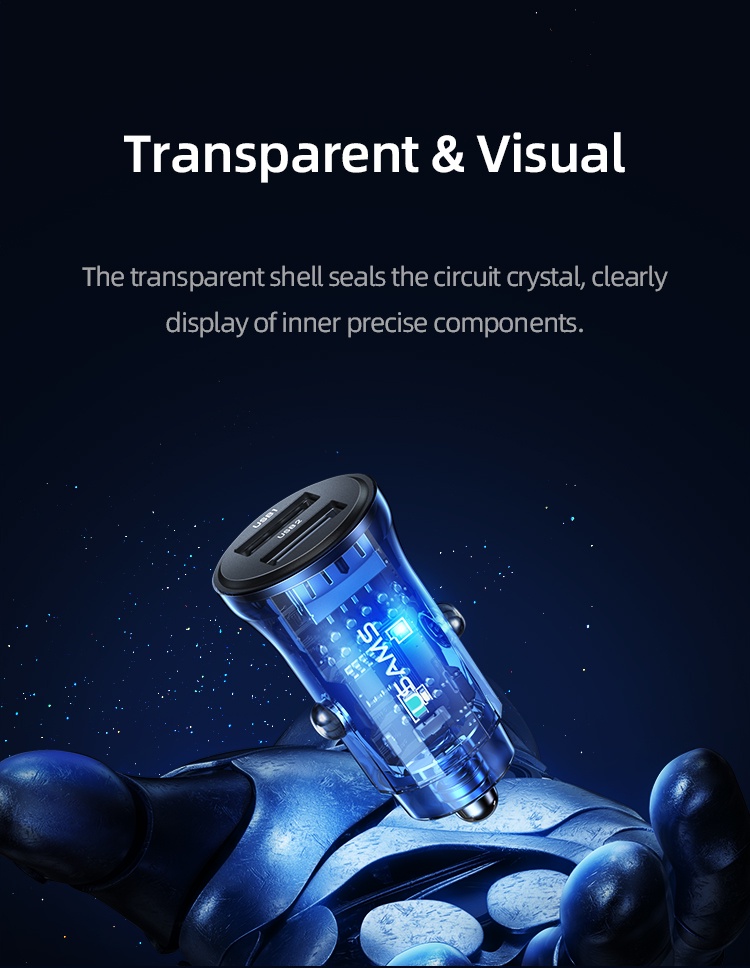 USAMS 2 Ports USB Mini Car Charger Fast Charging 3A Transparent ...