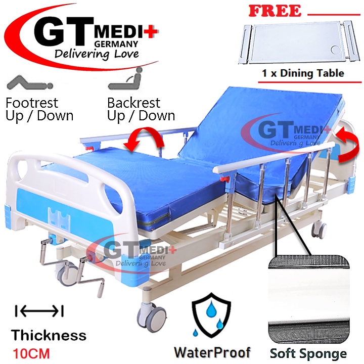 DSS-05BM GT MEDIT GERMANY Double Crank 2 Turn Function Medical Hospital Nursing Bed Mattress ...
