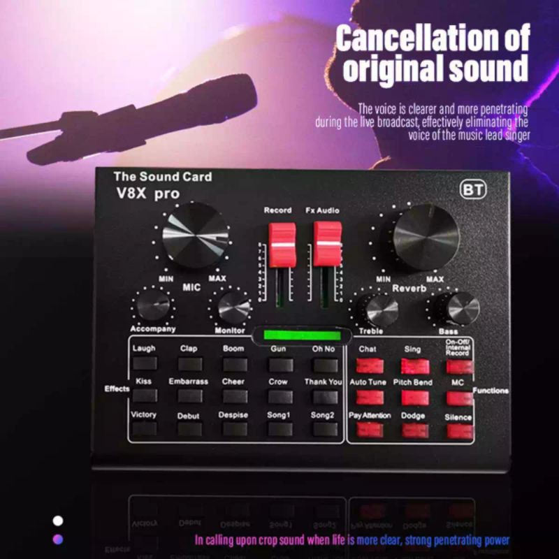 V8X Pro Bluetooth Professional Live Streaming Sound Card USB o ...