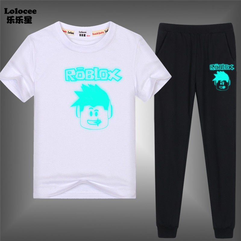 Boys Roblox Glowing Outfits Summer Short Sleeve T-shirt and Long ...