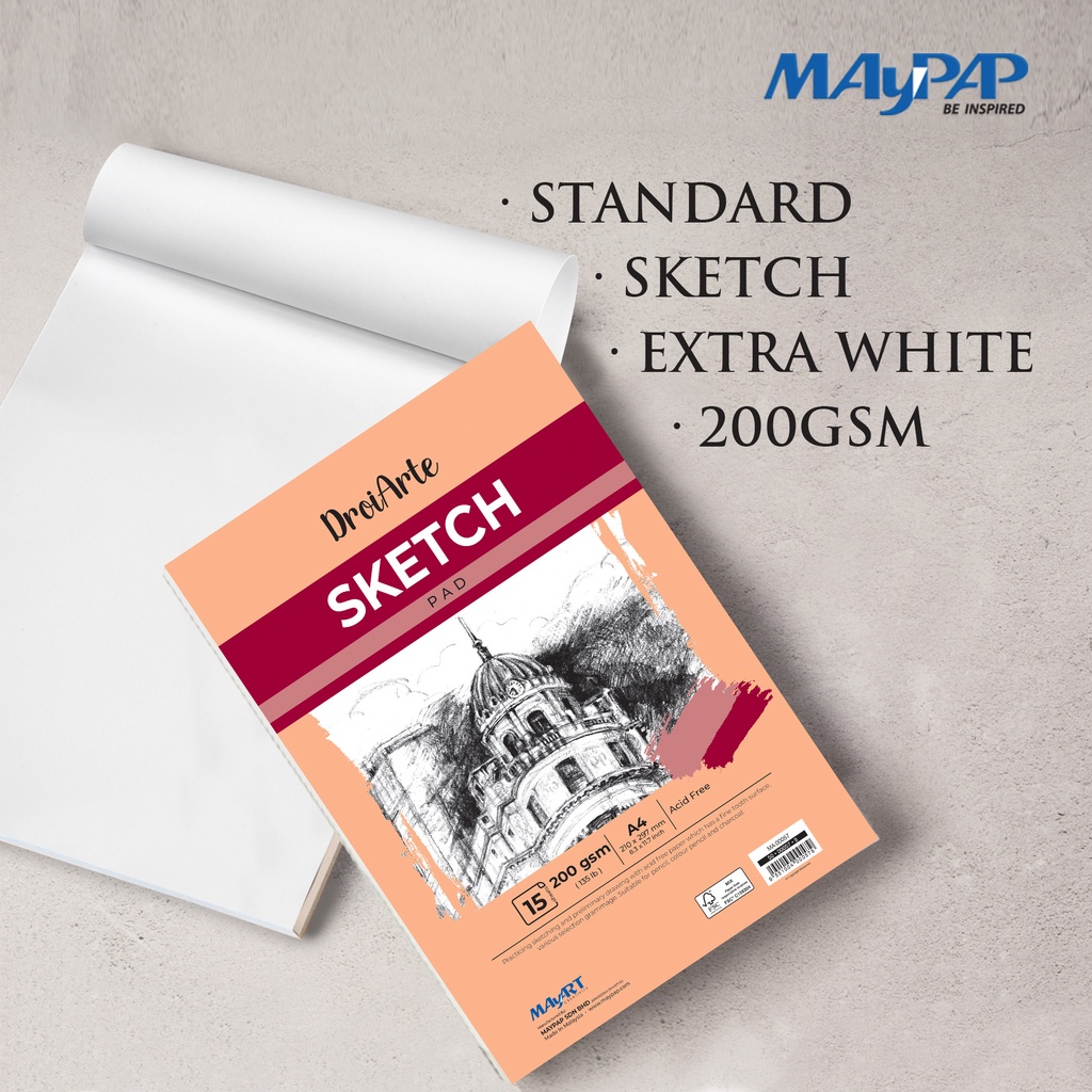 MayArt Sketch Drawing Pad 200gsm / 15shts A3 (MA00056) / A4 (MA00057 ...