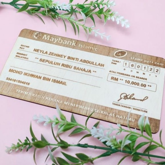 Replika cek wang hantaran wedding perkahwinan nikah gift kayu wooden ...