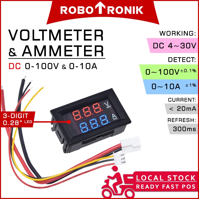 Digital Voltmeter / Ammeter Panel Meter 0-100V 10A 100A 30V, Shunt ...