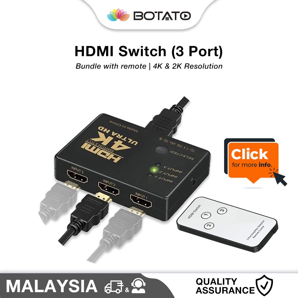 [Ready Stock KL]HDMI Splitter With 3 Port with remote control for TV ...