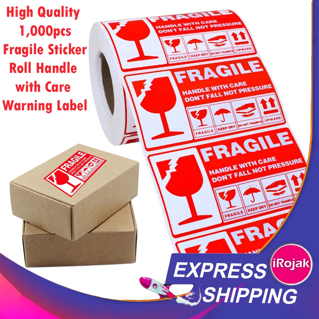 [iRojak] Fragile 1000pcs Sticker Rolls Fragile Label Permanent Warning ...