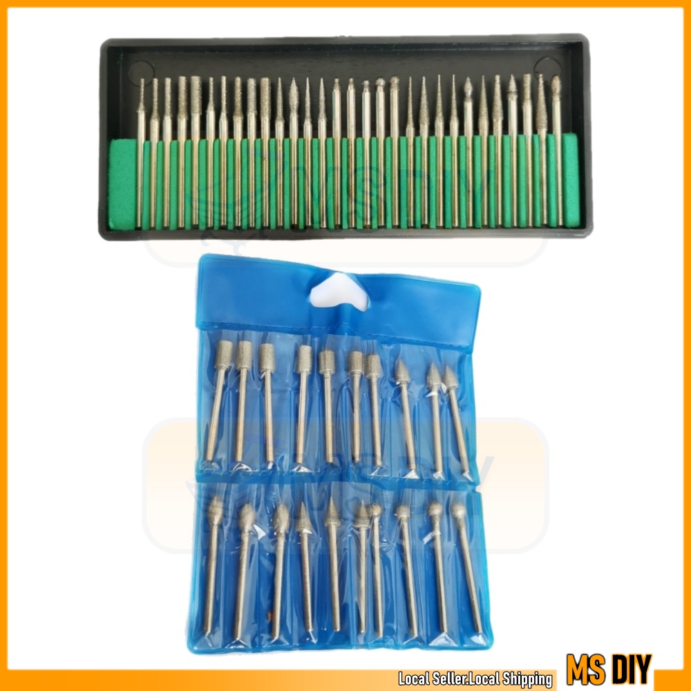 3mm Shank Diamond Burrs Grinding Rotary Tools Drill Bits Sets Porting ...