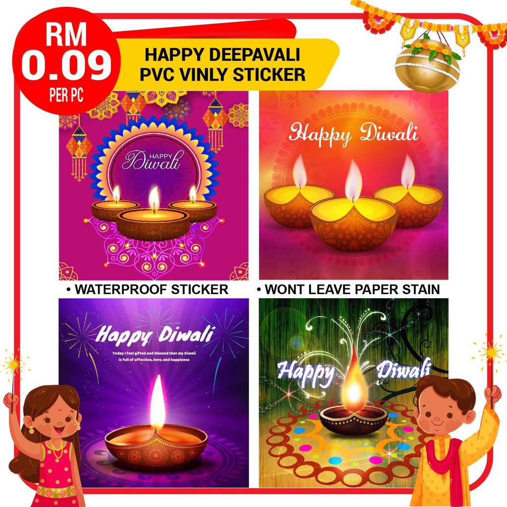 Deepavali Stickers 50pcs Ready Stock , Waterproof Vinly Adhensive PVC ...