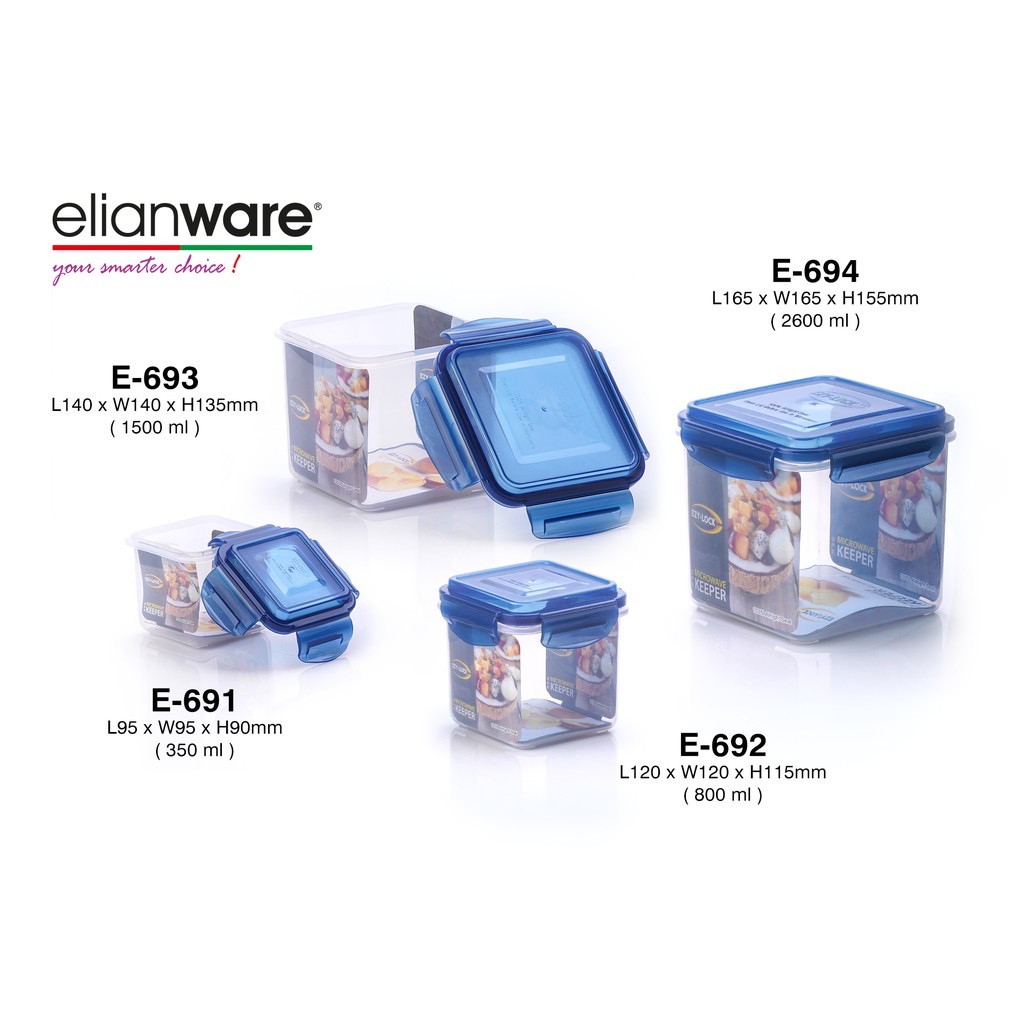 Elianware E-691/E-692/E-693/E-694 Ezy-Lock BPA-Free Plastic Airtight ...