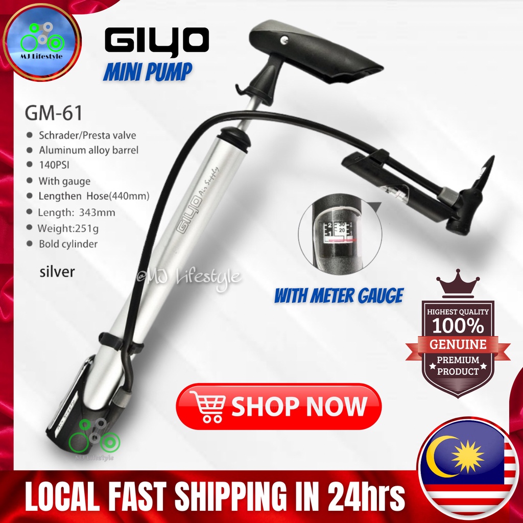 🔥𝟏𝟎𝟎% 𝐎𝐑𝐈𝐆𝐈𝐍𝐀𝐋 GIYO Bicycle Alloy Portable Mini Pump With Gauge GM-61 ...