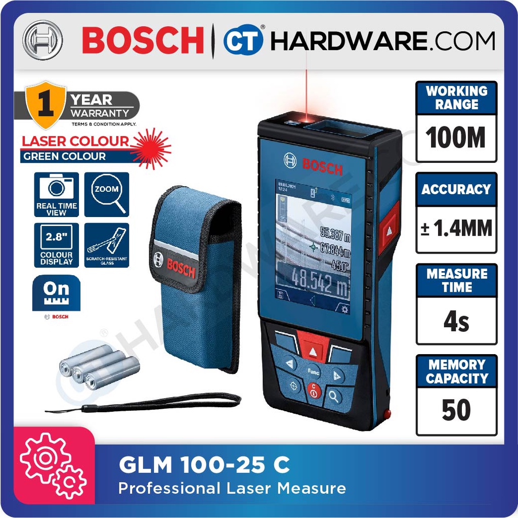 BOSCH GLM 100-25 C PROFESSIONAL LASER MEASURE 0.08M – 100M | 650 nm,