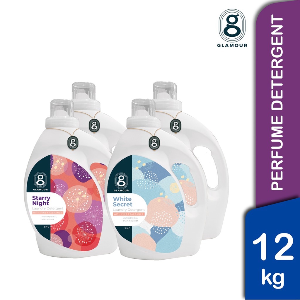 Glamour Perfume Laundry Detergent + Antibacterial Softerner 3kg x 4 Bottles Sabun Baju Sabun ...
