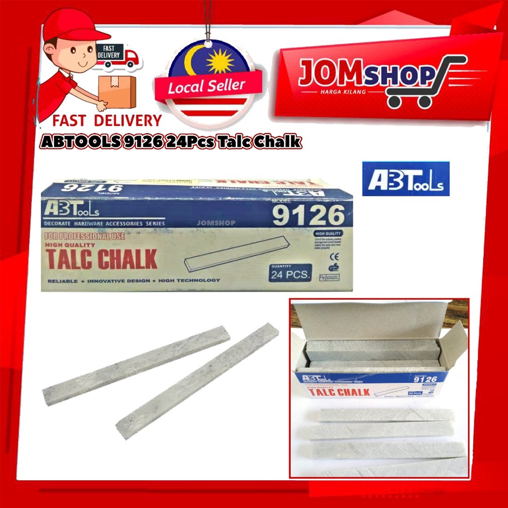 ABTOOLS 9126 24PCS TALC CHALK WHITE STONE MARKING KAPUR BATU PUTIH Besi ...