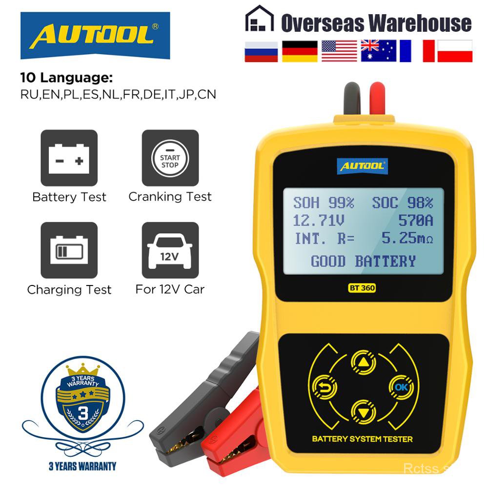 AUTOOL BT360 12V Car Battery Tester Digital Automotive Diagnostic ...