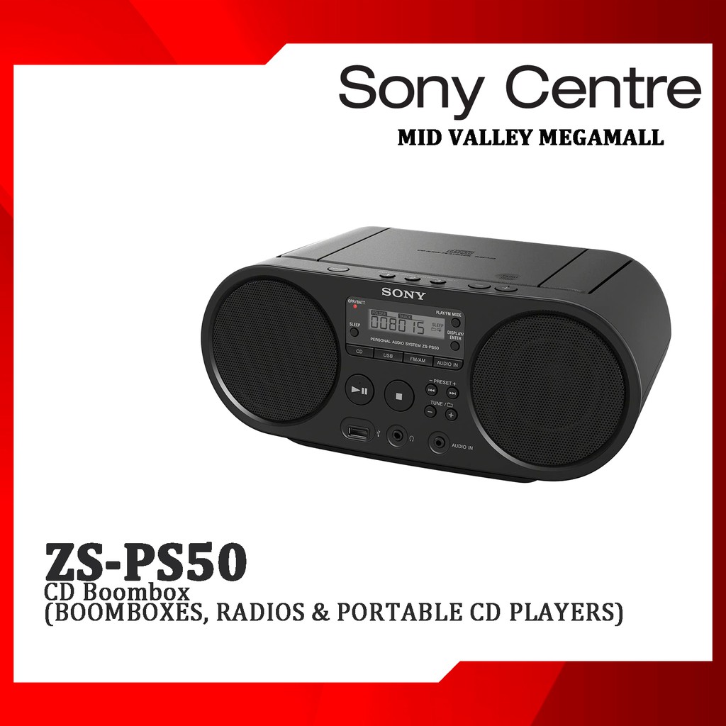 SONY ZS-PS50 Portable CD Boombox Player Mega Bass Stereo Sound System ...