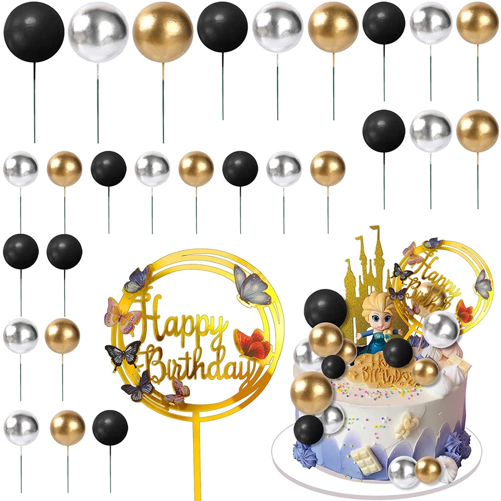 25PCS Balls & Acrylic Butterfly Cake Topper Bubble Foam Cupcake Topper ...
