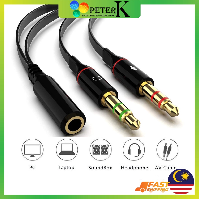 3.5mm Female to 2 Male Y Splitter Aux Audio Cable PC Headphone Earphone ...