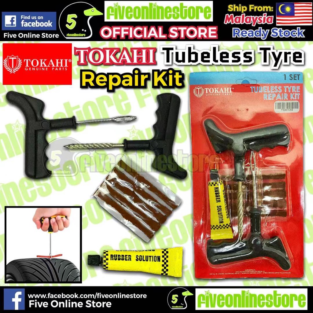 Tokahi Tyre Repair Kit Set with Hole Puncture set 5pcs Rubber Gam for ...