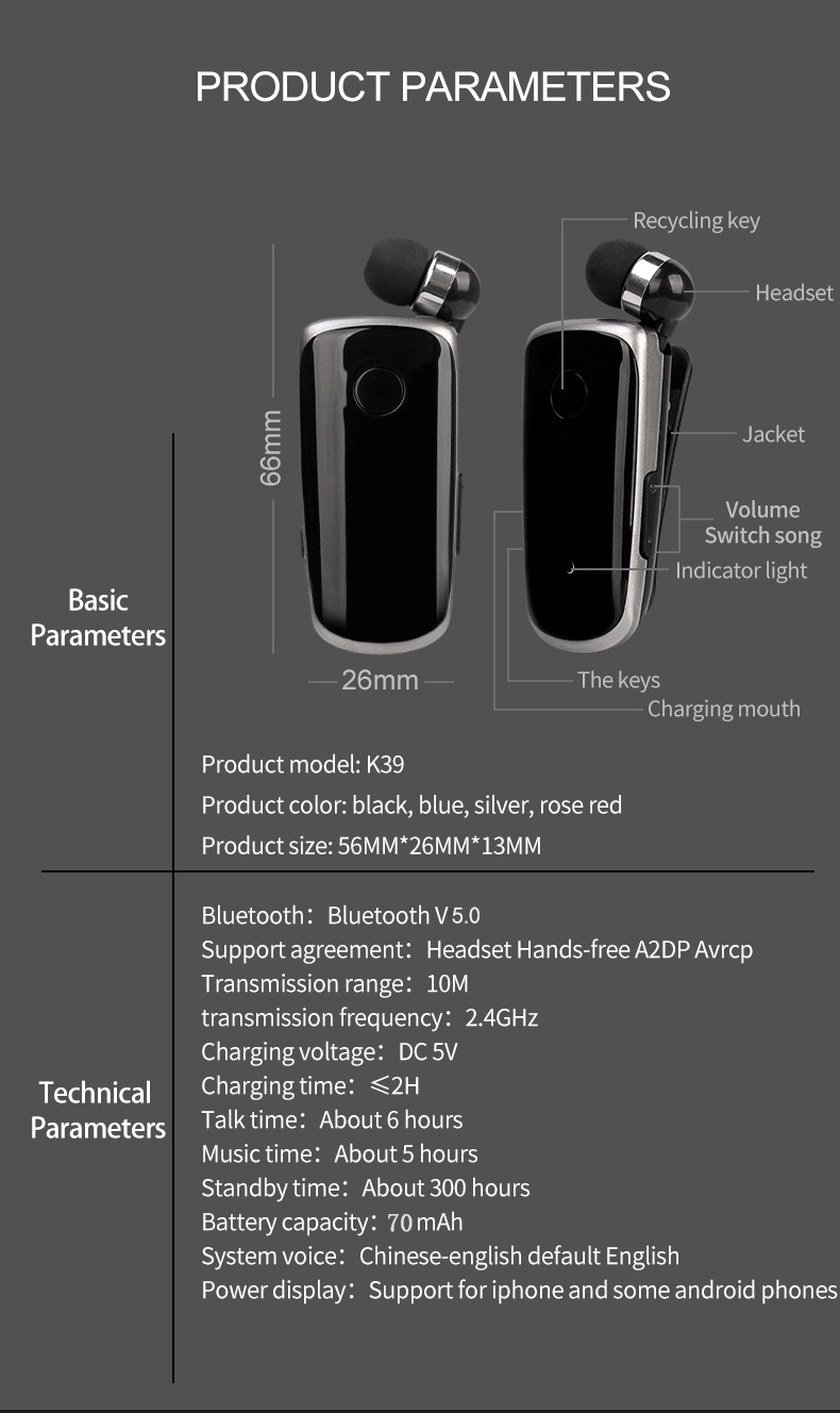 Wireless Earphone Bluetooth 10 Hours Of Music Time, K39, With ...