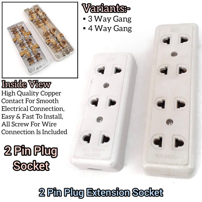Multiple 2 Pin 3 / 4 Way Extension Socket/Suitable For Electrical ...