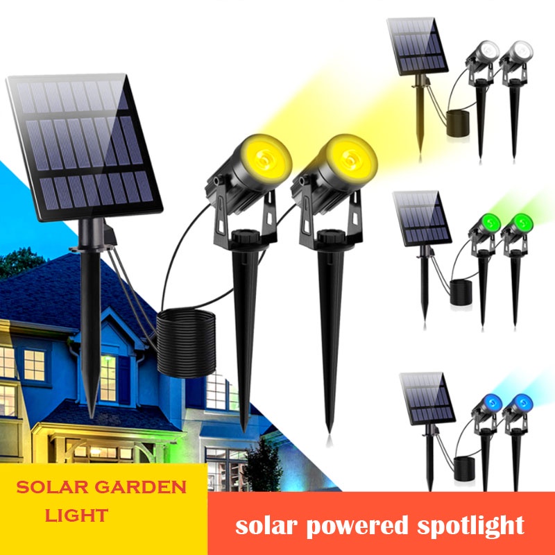 solar powered spotlight 2 warm white lights solar panel outdoor ...
