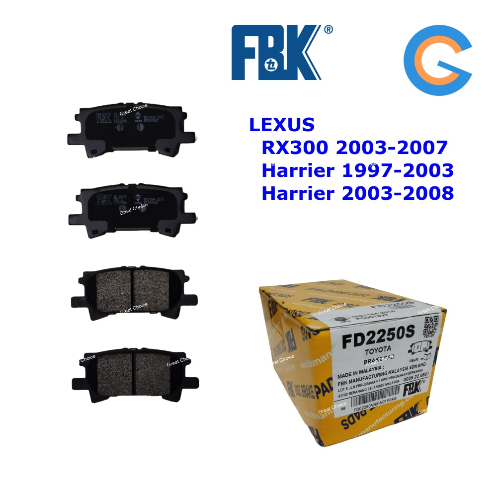 FBK RX300 MCU35 GSU30 Harrier Rear (Belakang) Disc Brake Pad MCU10 ...