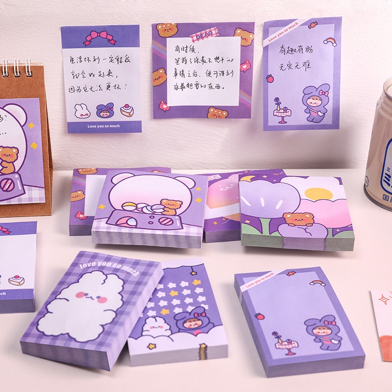50 Sheets Korean Ins Cute Bear & Bunny Sticky Notes 卡通软萌兔便利贴可爱ins少女心可粘贴 ...