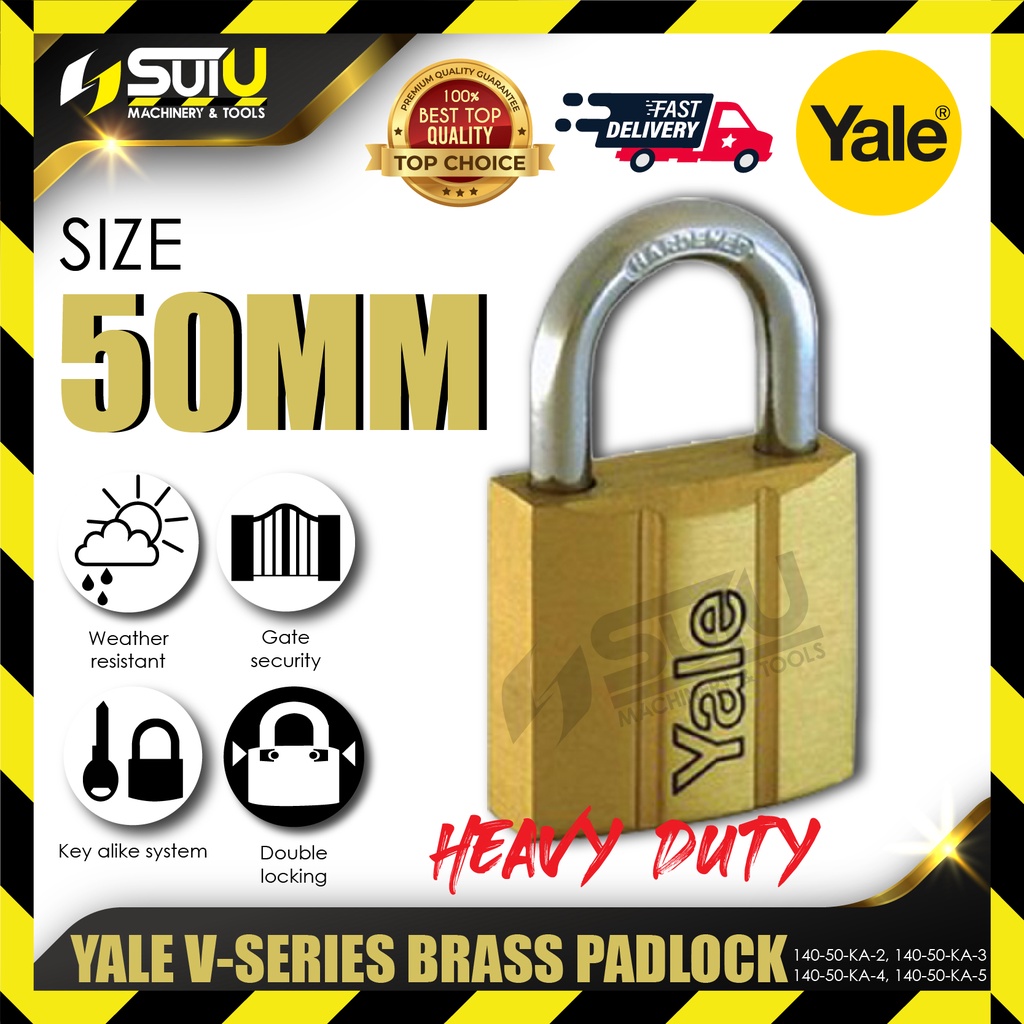 YALE 140-50KA-2 /3 /4 /5 50MM V-Series Brass Padlock (2/3/4/5PCS ...