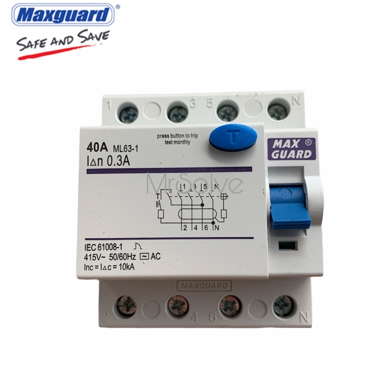 Maxguard 25A 40A 63A /10mA 30mA 100mA 300mA/2Pole 4Pole Residual Current Operated Circuit ...