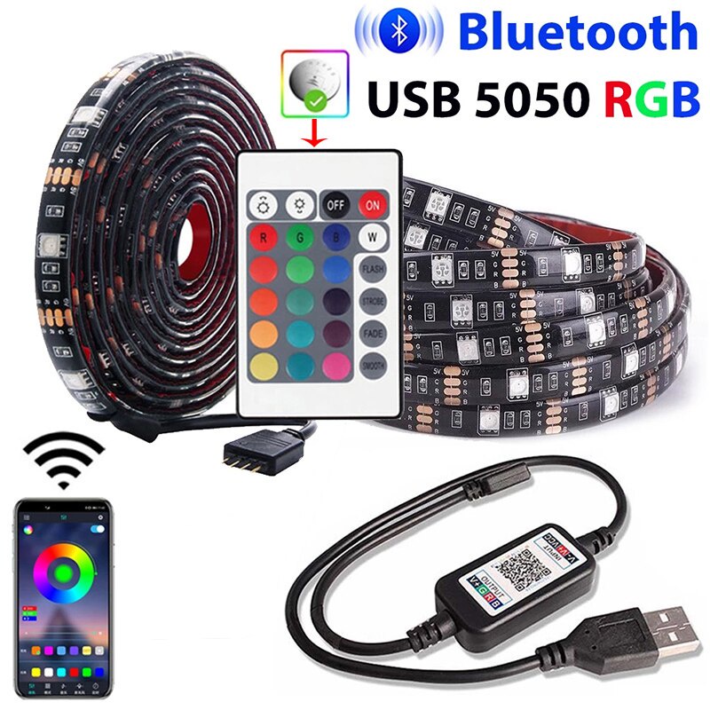5M USB LED Strips Bluetooth-compatibl 5050 RGB IR Control Led Mural Chambre Flexible Lamp Tape ...