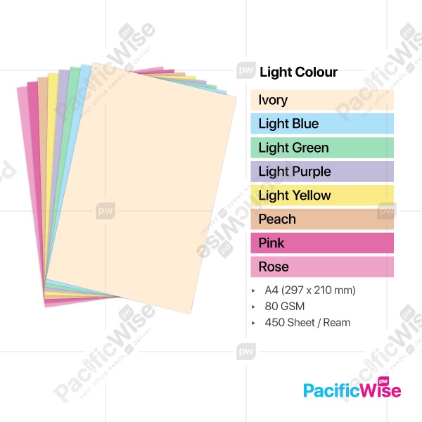A4 Colour Paper/Kertas Warna 80gsm/Light Colour-450'S/Ream-1Ream ...