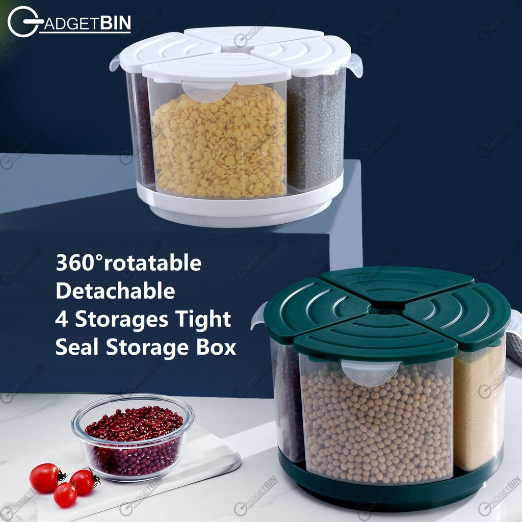 360° rotatable Detachable 4 Container Rotary Storage Box 4 Compartment ...
