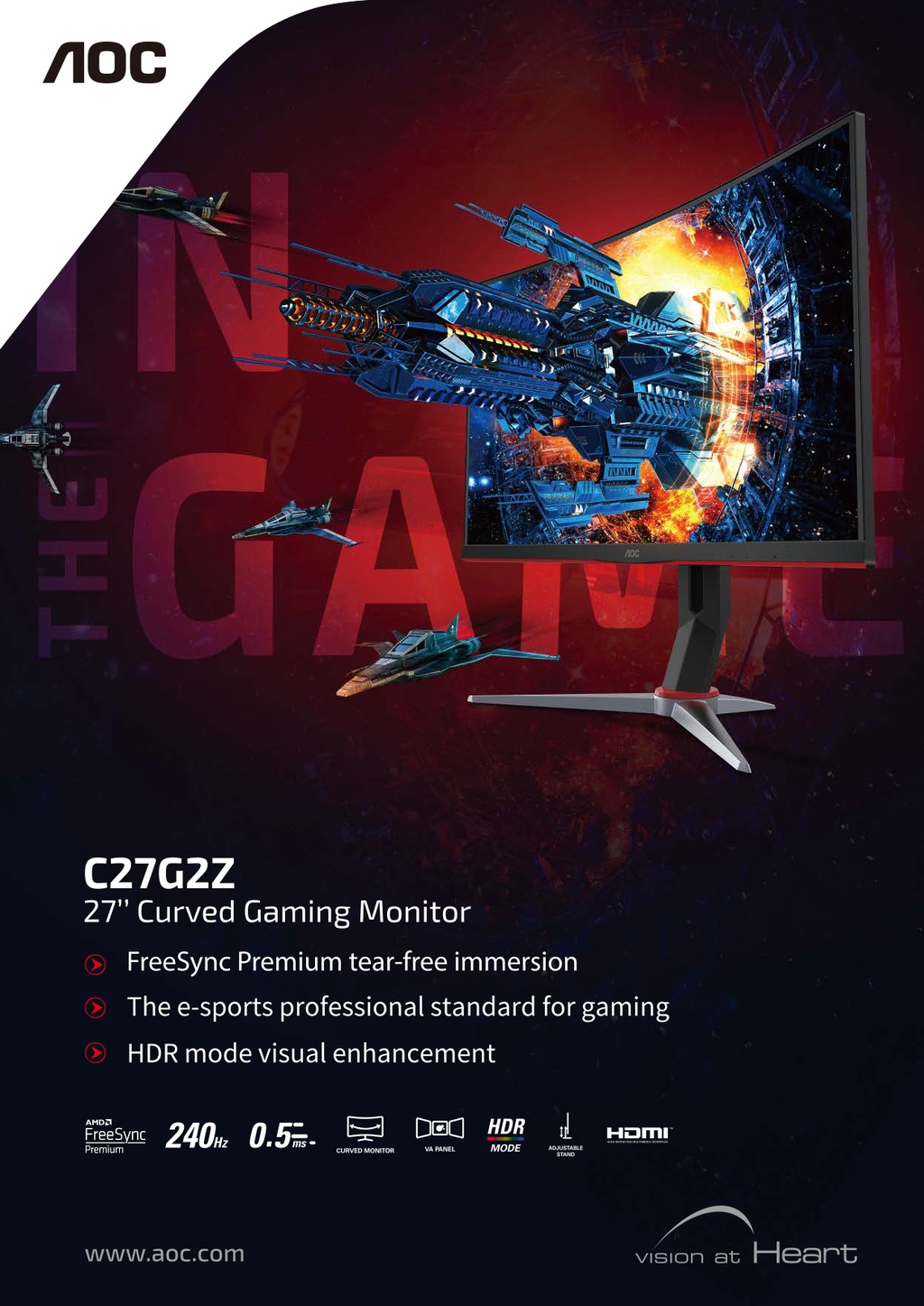 AOC C27G2Z 27" CURVED GAMING MONITOR ( 27" VA FHD / 0.5MS / 240Hz AMD ...