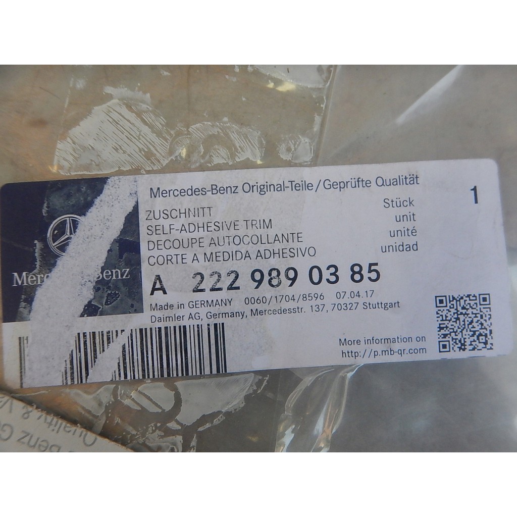 ORIGINAL MERCEDES-BENZ SOUND ISOLIATION DOORS A2229890385 W222 S-CLASS ...