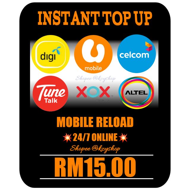 Top up RM15, digi, celcom, umobile, tunetalk, altel, xox, onexox, reload recharge | Shopee Malaysia