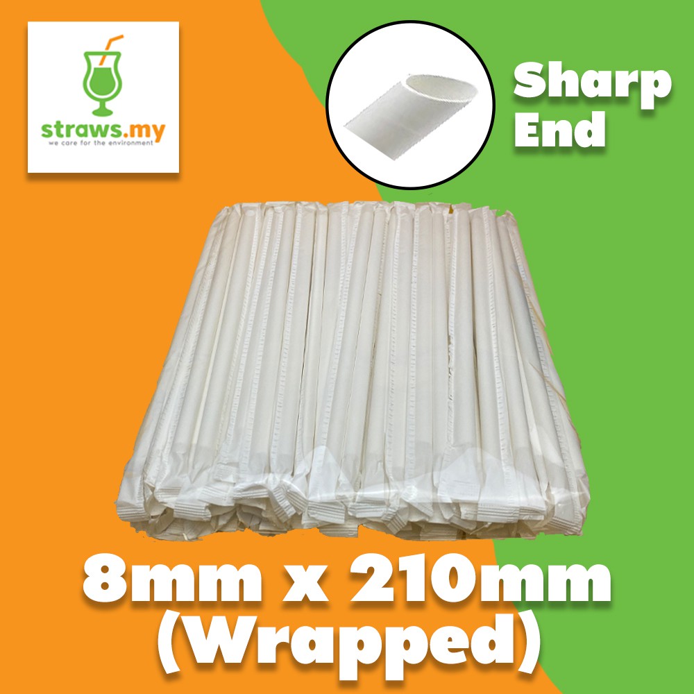8mm White Paper Straws (500pcs) - Individual Wrapped, Sharp End | Straw ...