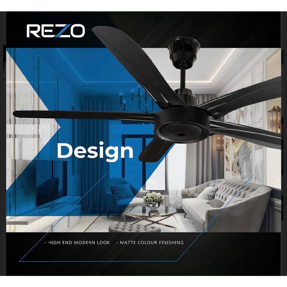 REZO CEILING FAN S306 56”(1422MM) 5 BLADE (AC MOTOR) - MATT BLACK ...