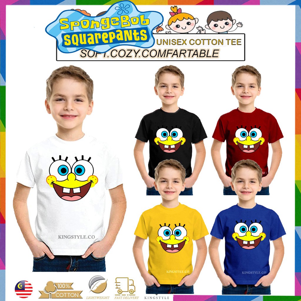Baju Budak Lelaki SPONGEBOB 04 | Kids Cartoon Tee | 100% Cotton | Soft ...
