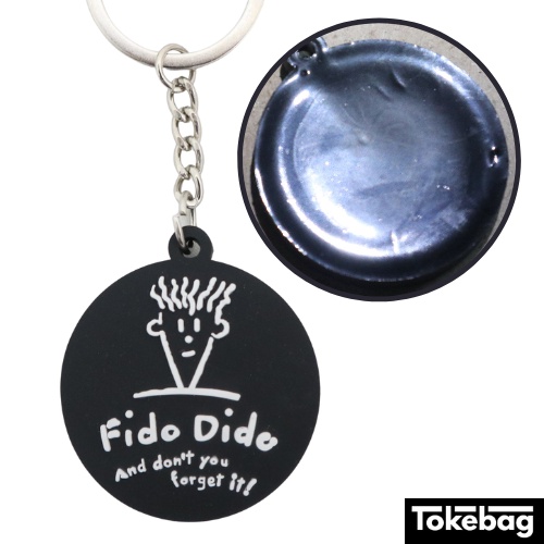 FIDO DIDO PVC Soft Rubber Flat Key Ring Keychain Black 钥匙链 4cm x 4cm ...