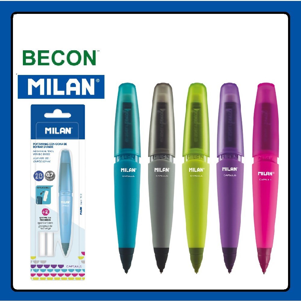 Milan Capsule 2B Mechanical Pencil + 2 Spare Erasers Blister BYM10298 ...